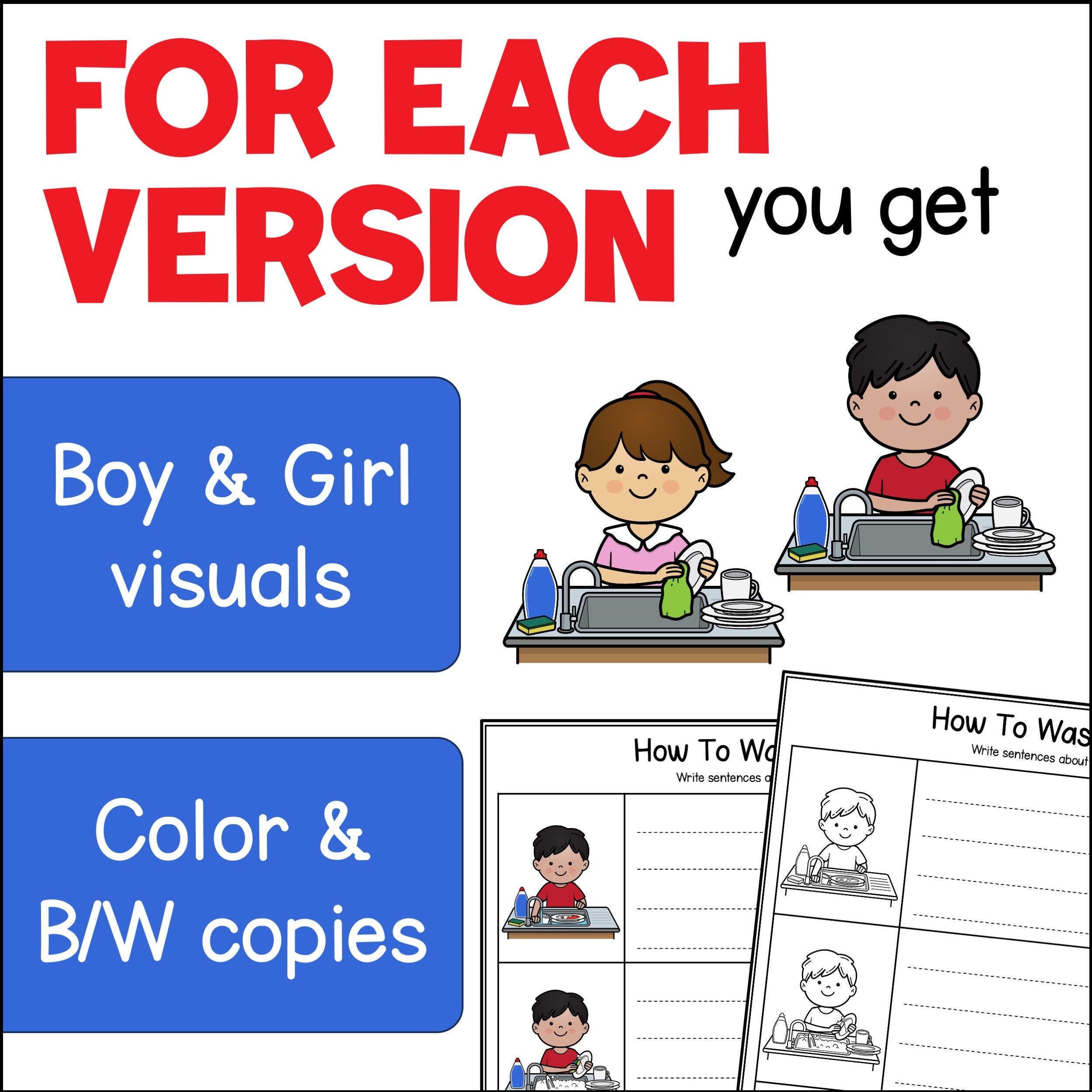 How to Wash Dishes Procedural Writing, Sequencing & Sentence Writing ...