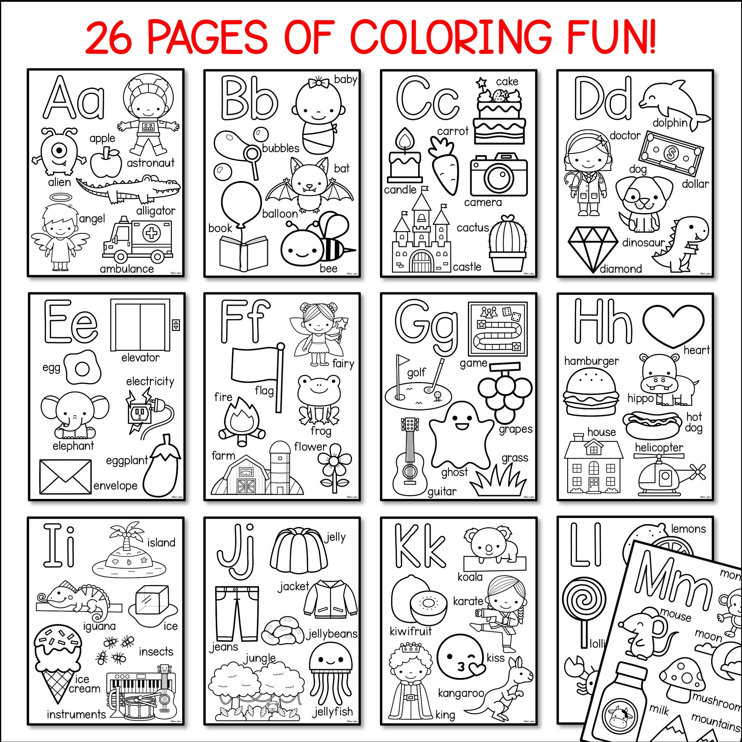 Printable Alphabet Coloring Pages for Kids, ABC Learning Activity ...