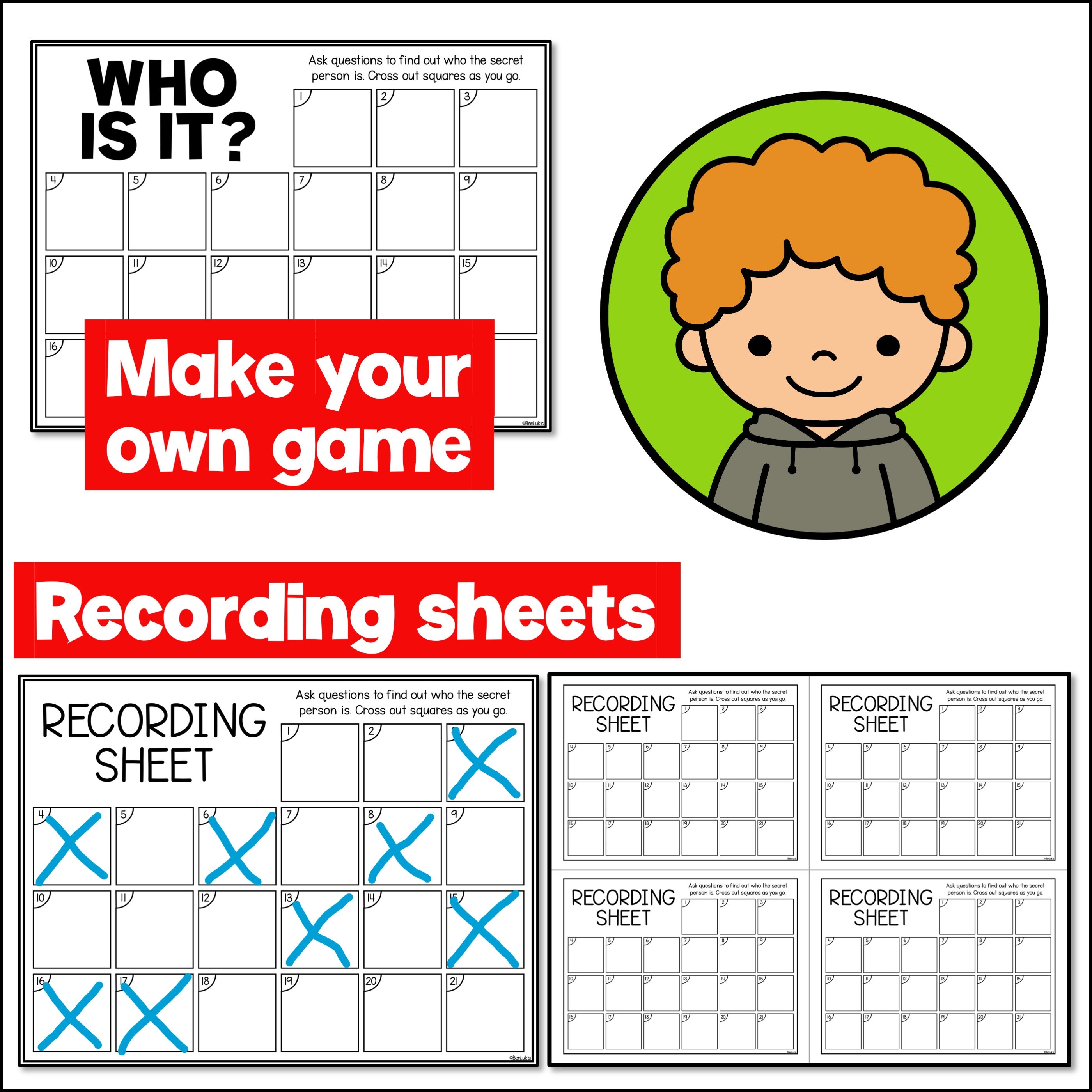 Guess Who Game Sheets, Kids Party Game, Fun Puzzles for Road Trips and ...