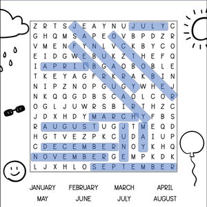 Word Search Puzzles for Days of Week, Months of the Year, Time Word ...