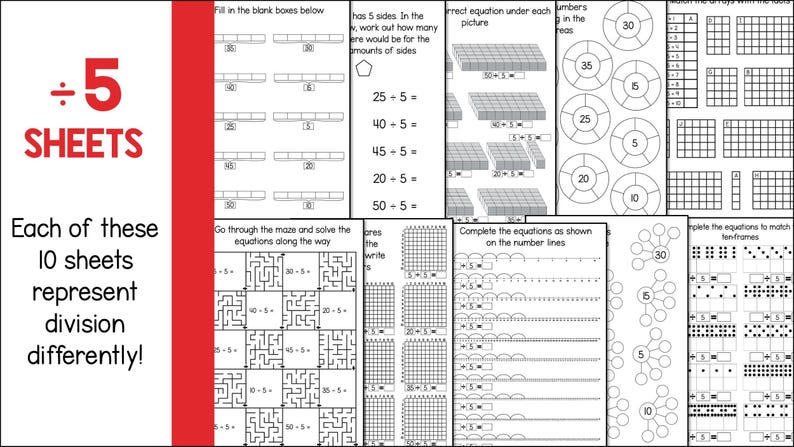 Division Worksheets for Kids, Divide by 5 Printable Activity, Fun ...