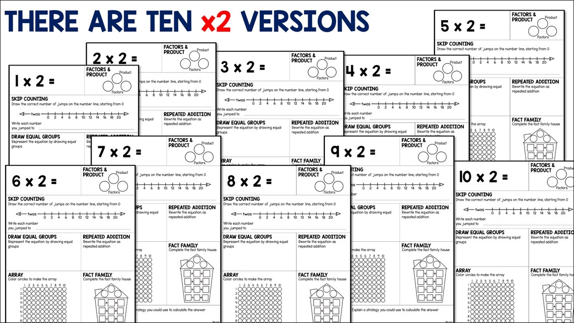 2 Times Table Multiplication Equation of the Day Practice Worksheets ...