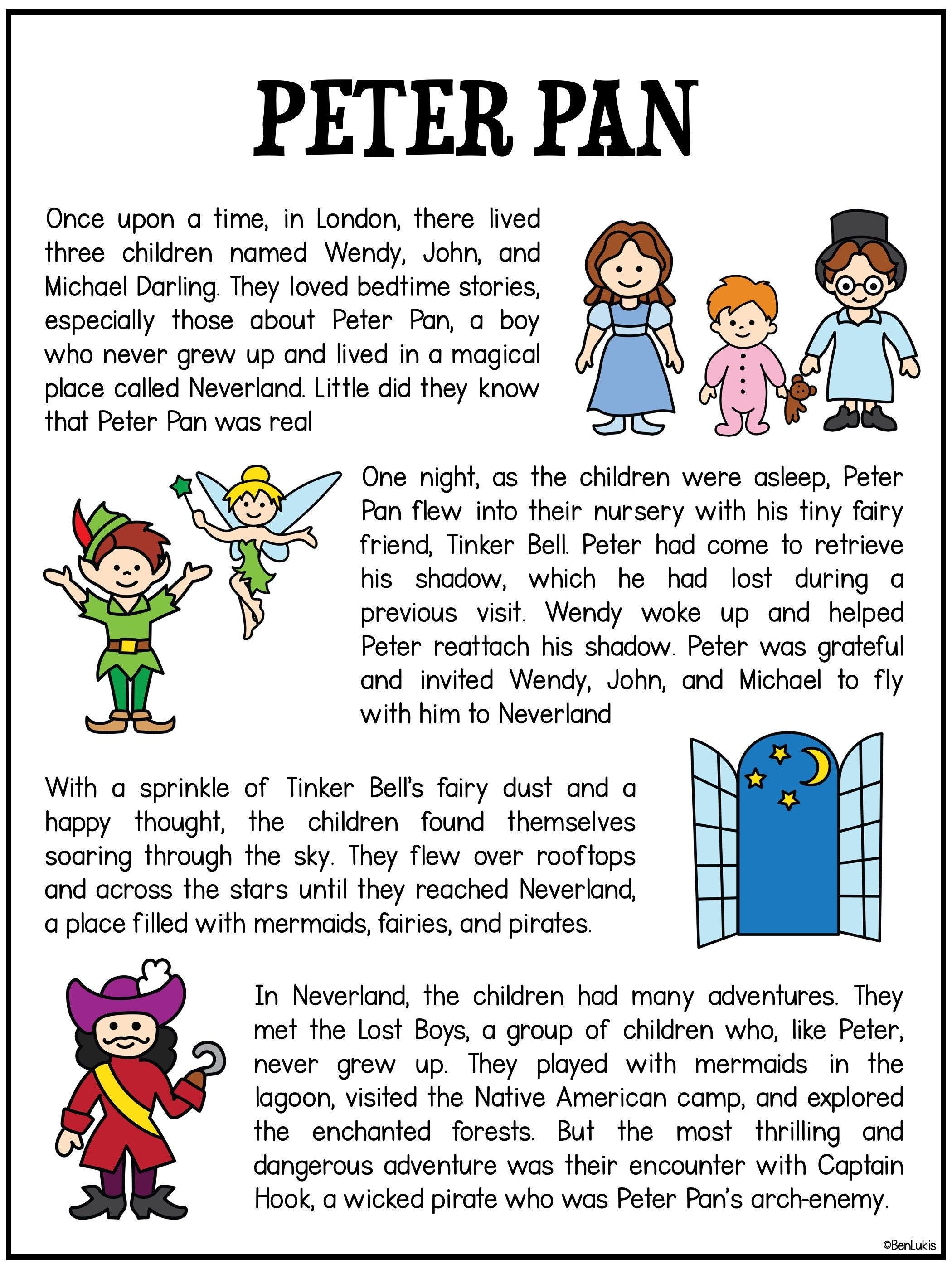Peter Pan Reading Comprehension, Word Search, Coloring Pages (digital ...