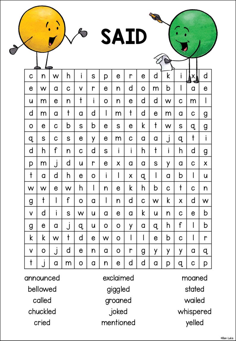 Word Searches of Other Words for Big, Little, Good, Said, Happy, Sad ...
