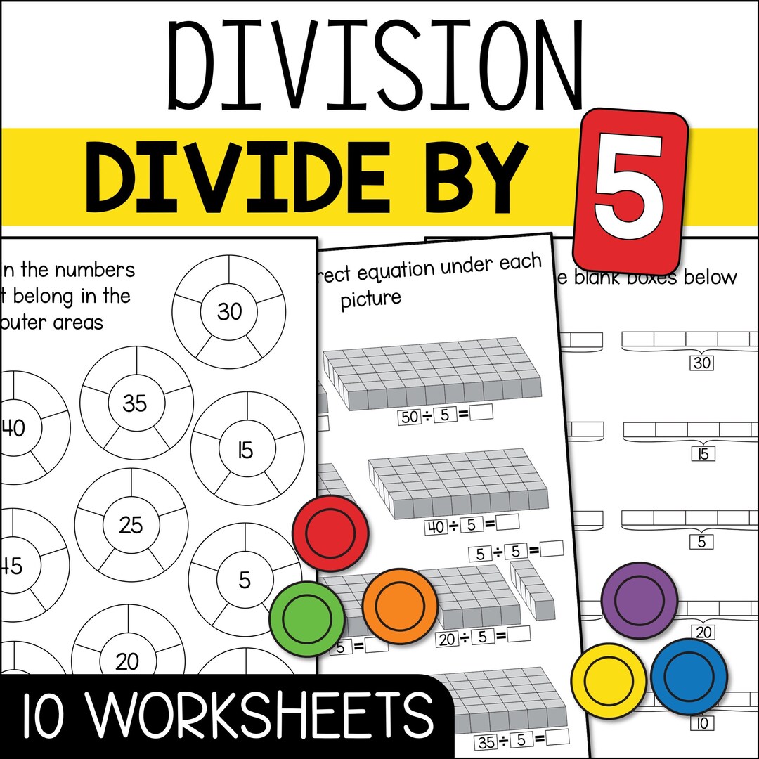 Division Practice Worksheets, Dividing by 5, Division Facts for 5, Math ...