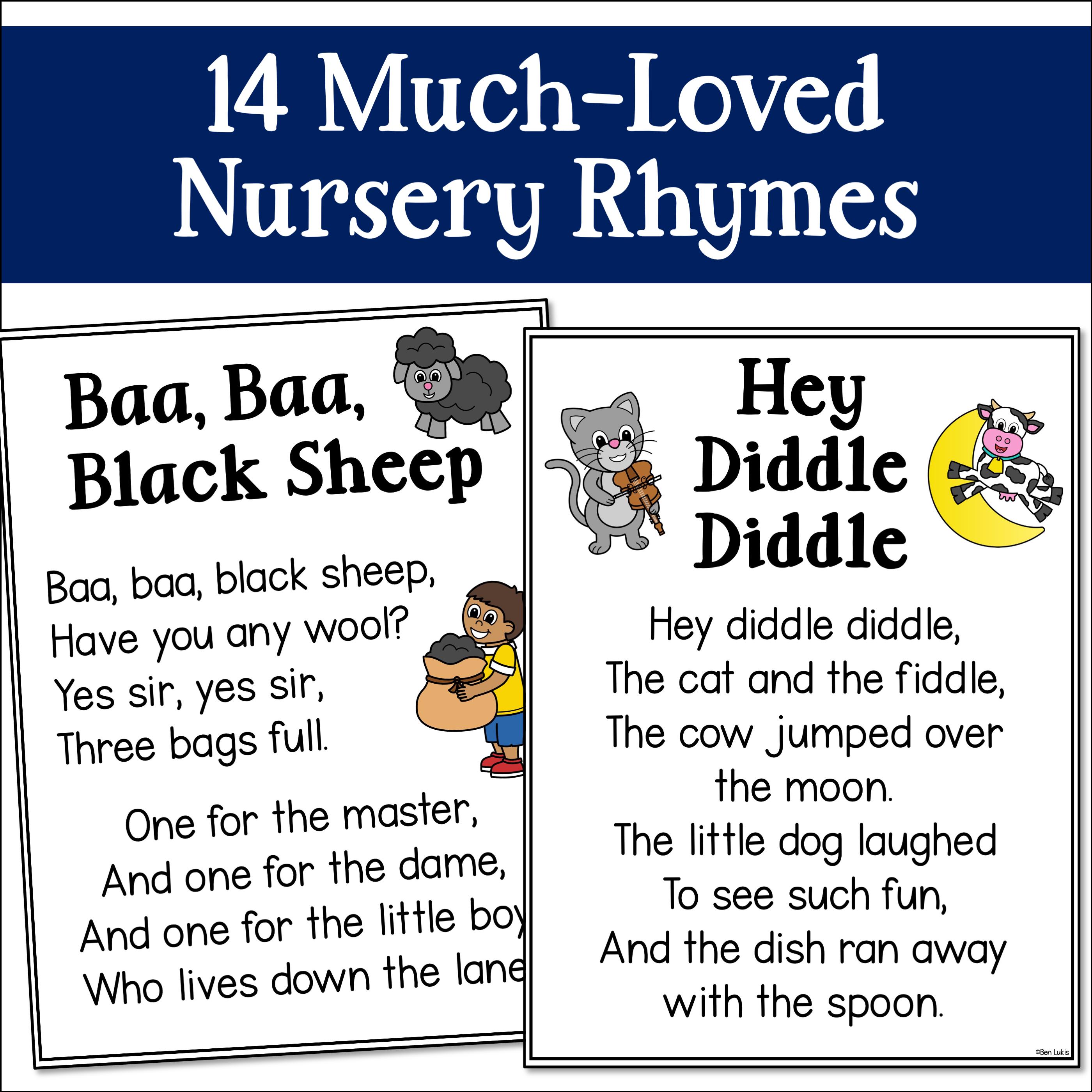 Nursery Rhyme Posters and Reading Passages for Kids, Printable ...