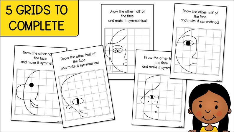 Symmetry Math Picture Worksheets, Face Symmetry Drawing Activities for ...