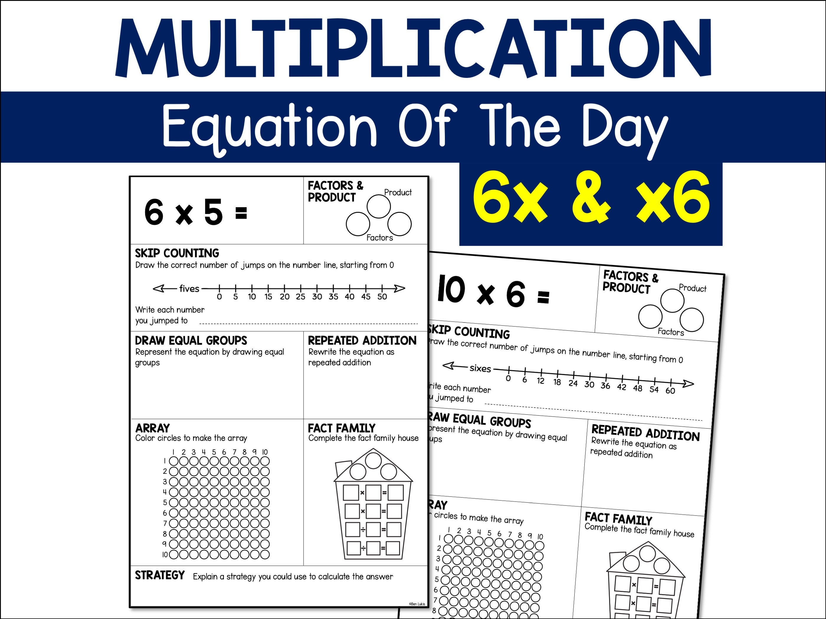 6 Times Table Multiplication Equation of the Day Practice Worksheets ...