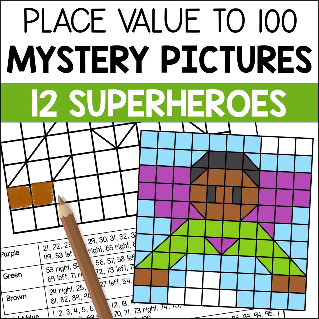 Place Value to 100 and Superhero Picture Math Worksheets - Etsy