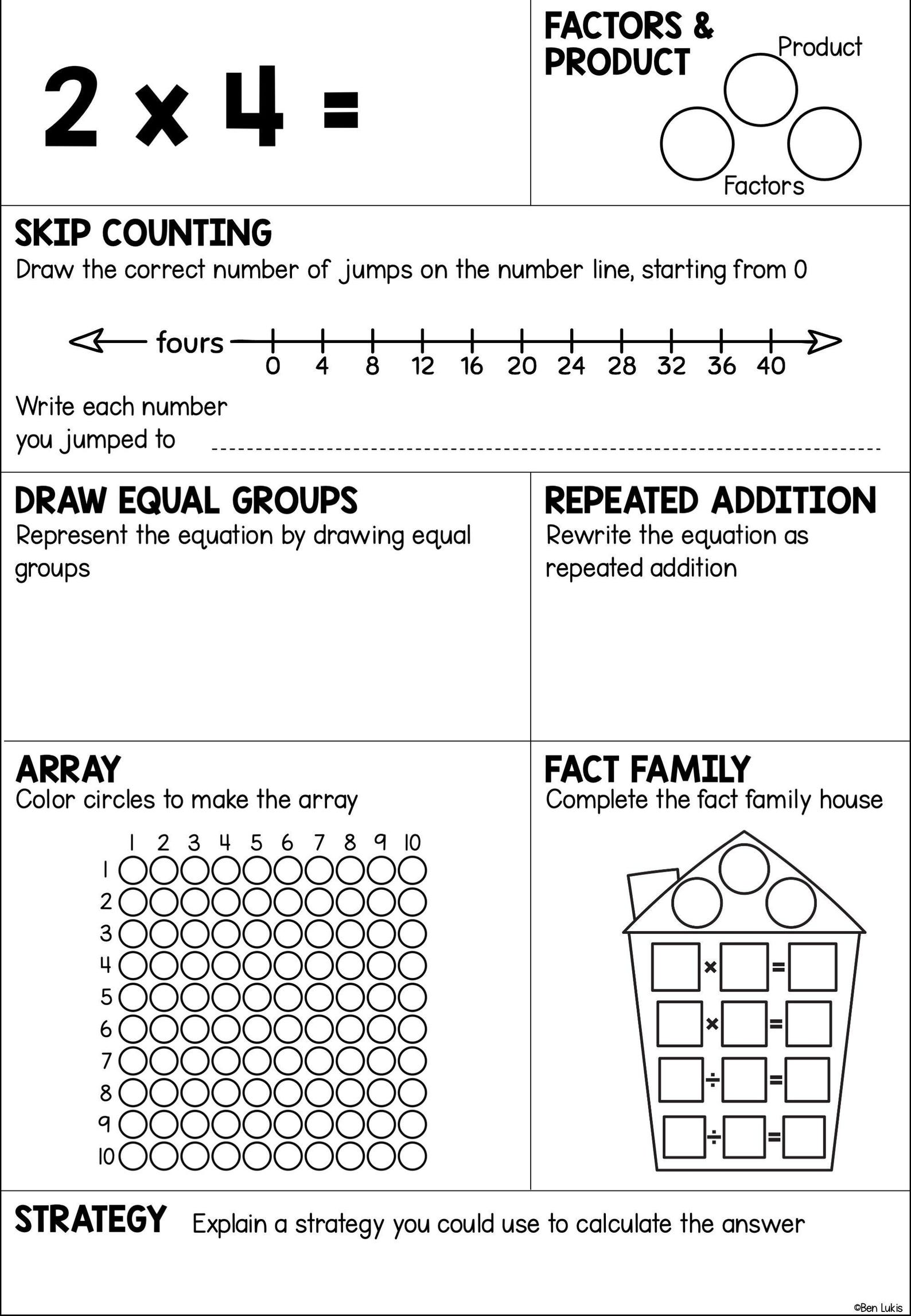 4 Times Table Multiplication Equation of the Day Practice Worksheets ...