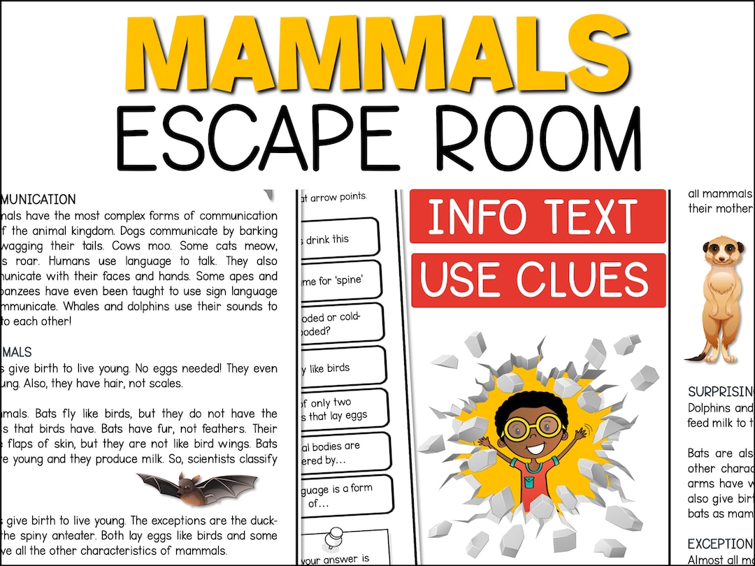 Educational Escape Room Game, Printable Mammals Themed Activity, Kids ...