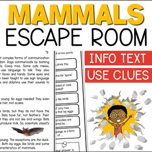 Educational Escape Room Game, Printable Mammals Themed Activity, Kids ...