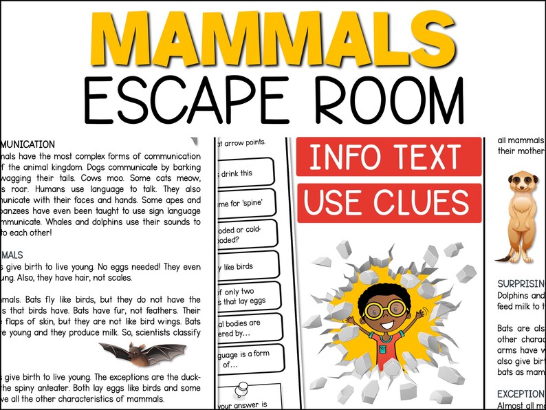 Educational Escape Room Game, Printable Mammals Themed Activity, Kids ...