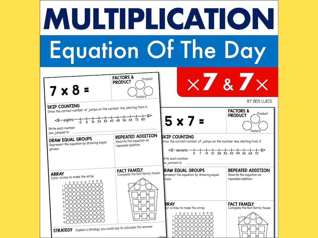 7 Times Table Multiplication Equation of the Day Practice Worksheets ...
