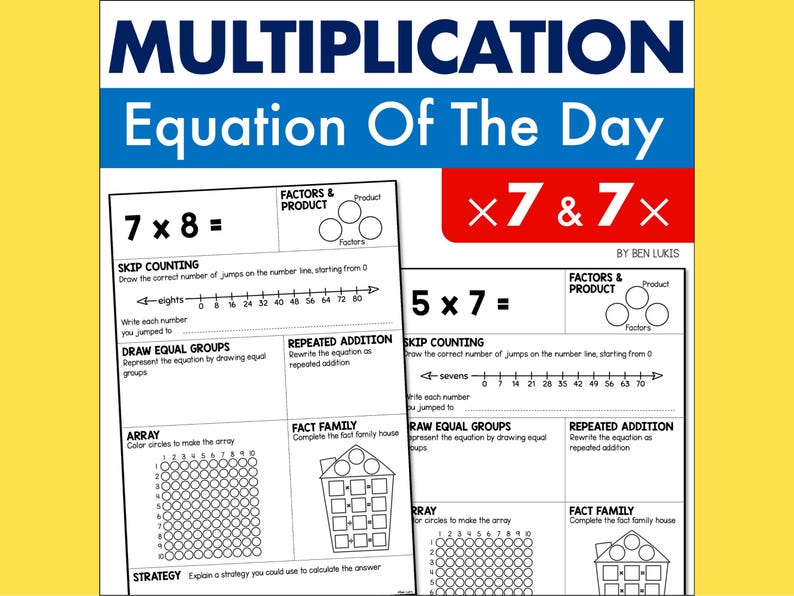 7 Times Table Multiplication Equation of the Day Practice Worksheets ...
