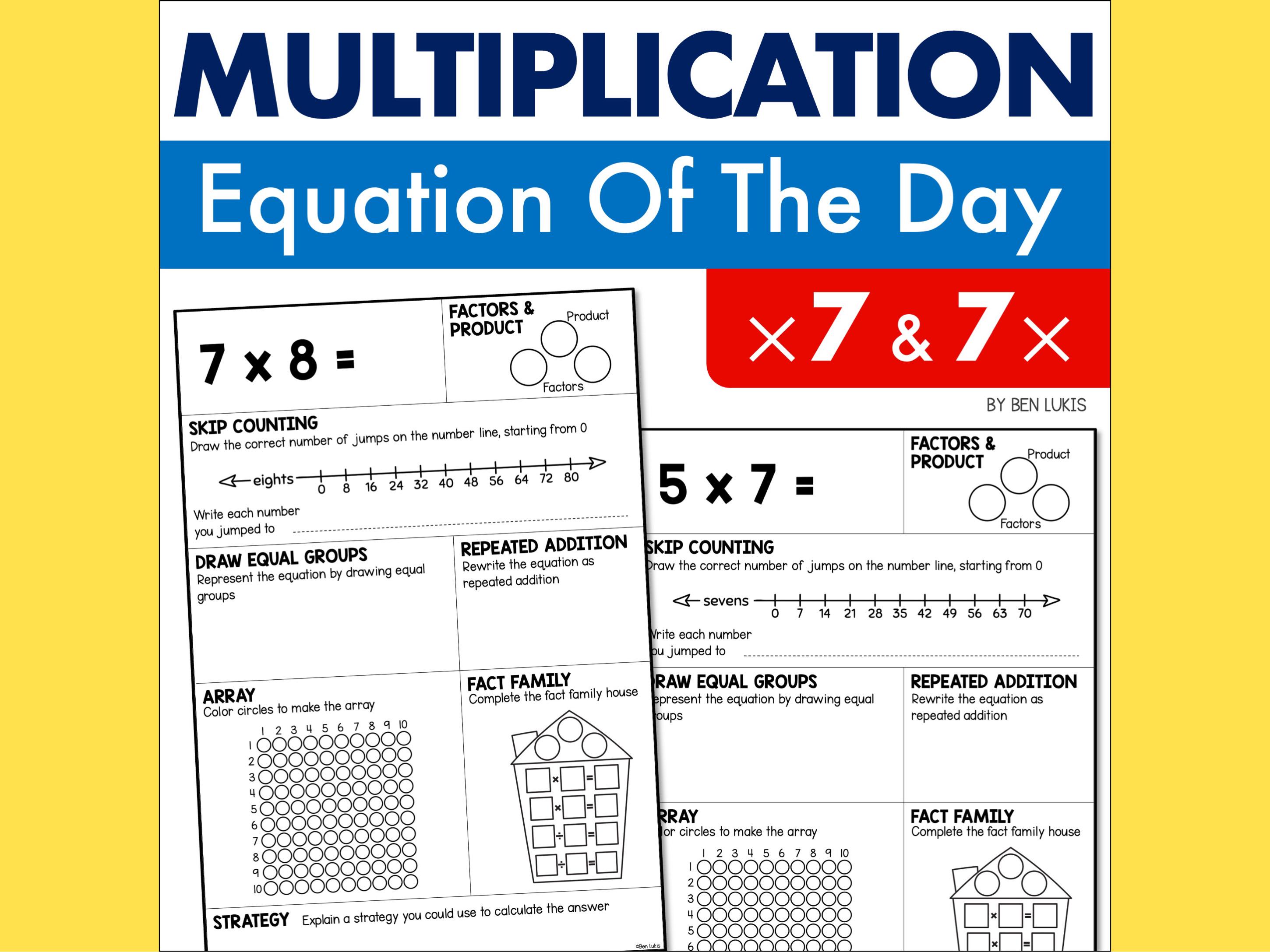 7 Times Table Multiplication Equation of the Day Practice Worksheets ...