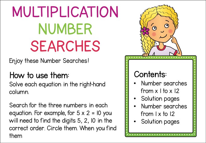 Multiplication Facts Number Searches for Times Tables Math Practice ...