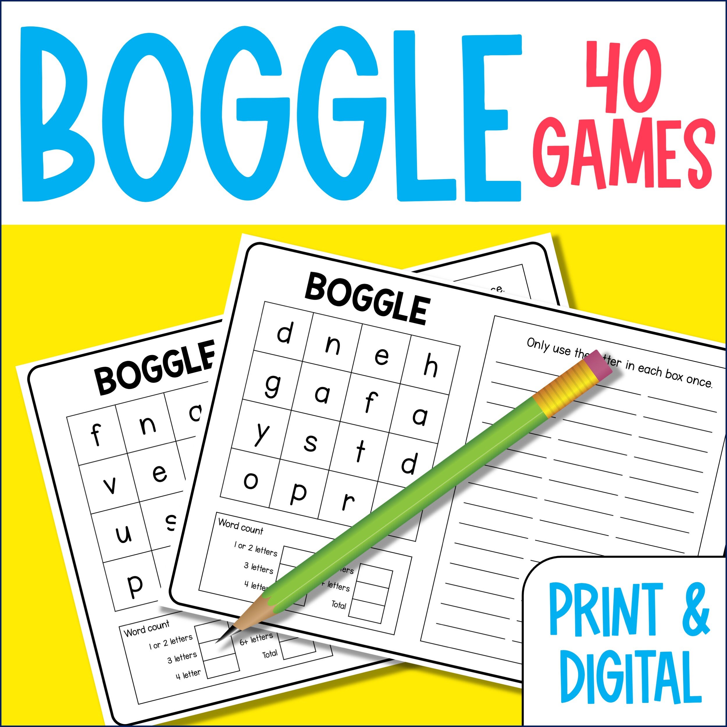 Boggle Worksheet