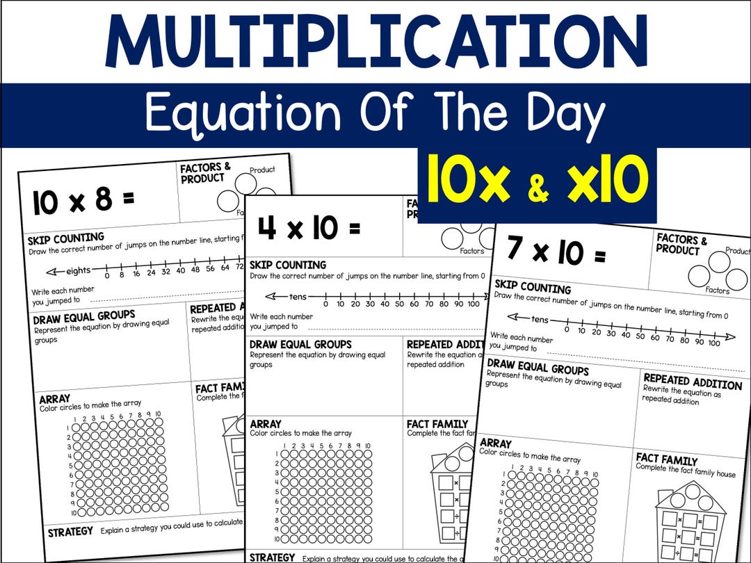 10 Times Table Multiplication Equation of the Day Practice Worksheets ...