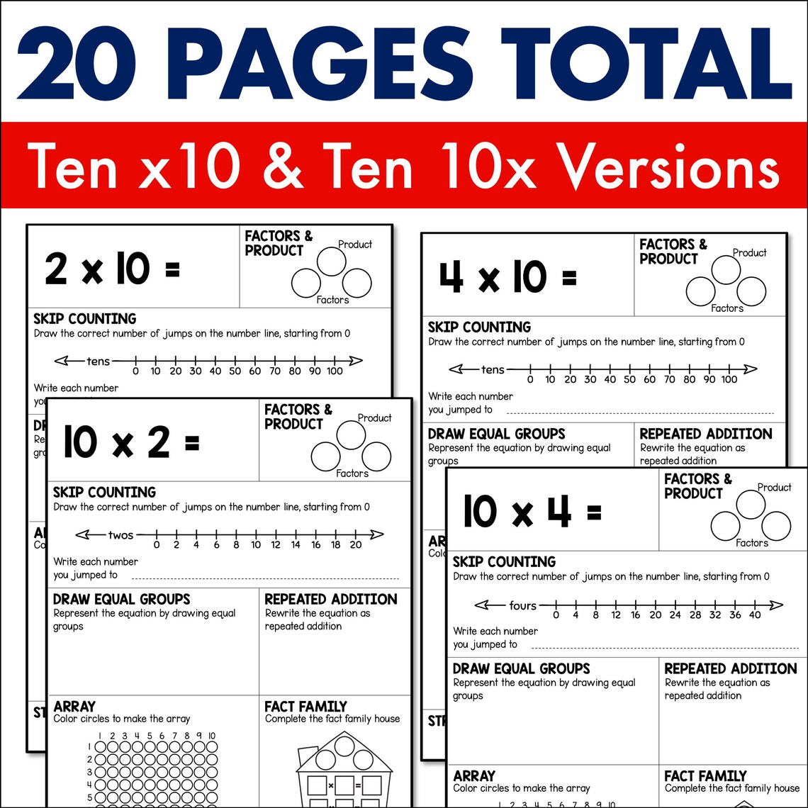 10 Times Table Multiplication Equation of the Day Practice Worksheets ...