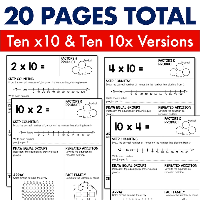 10 Times Table Multiplication Equation of the Day Practice Worksheets ...