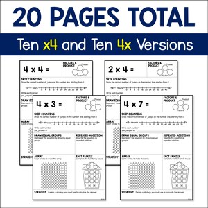 4 Times Table Multiplication Equation of the Day Practice Worksheets ...