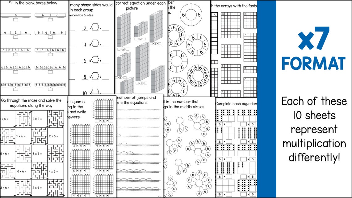 Multiplication Practice Worksheets for 7 Times Table, Printable ...