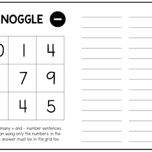 Addition and Subtraction Math Game, Noggle - Math Boggle, Printable ...