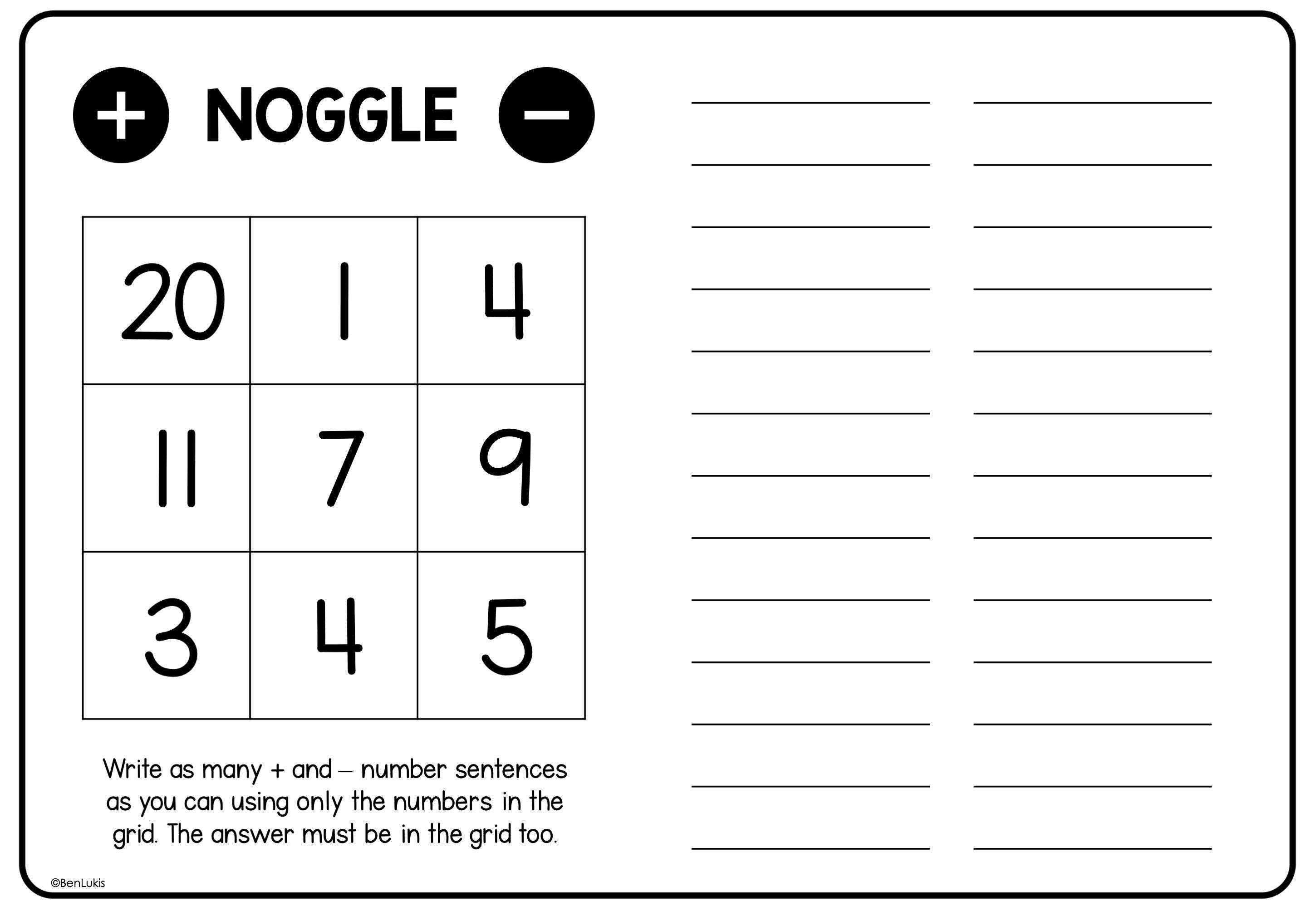 Addition and Subtraction Math Game, Noggle - Math Boggle, Printable ...