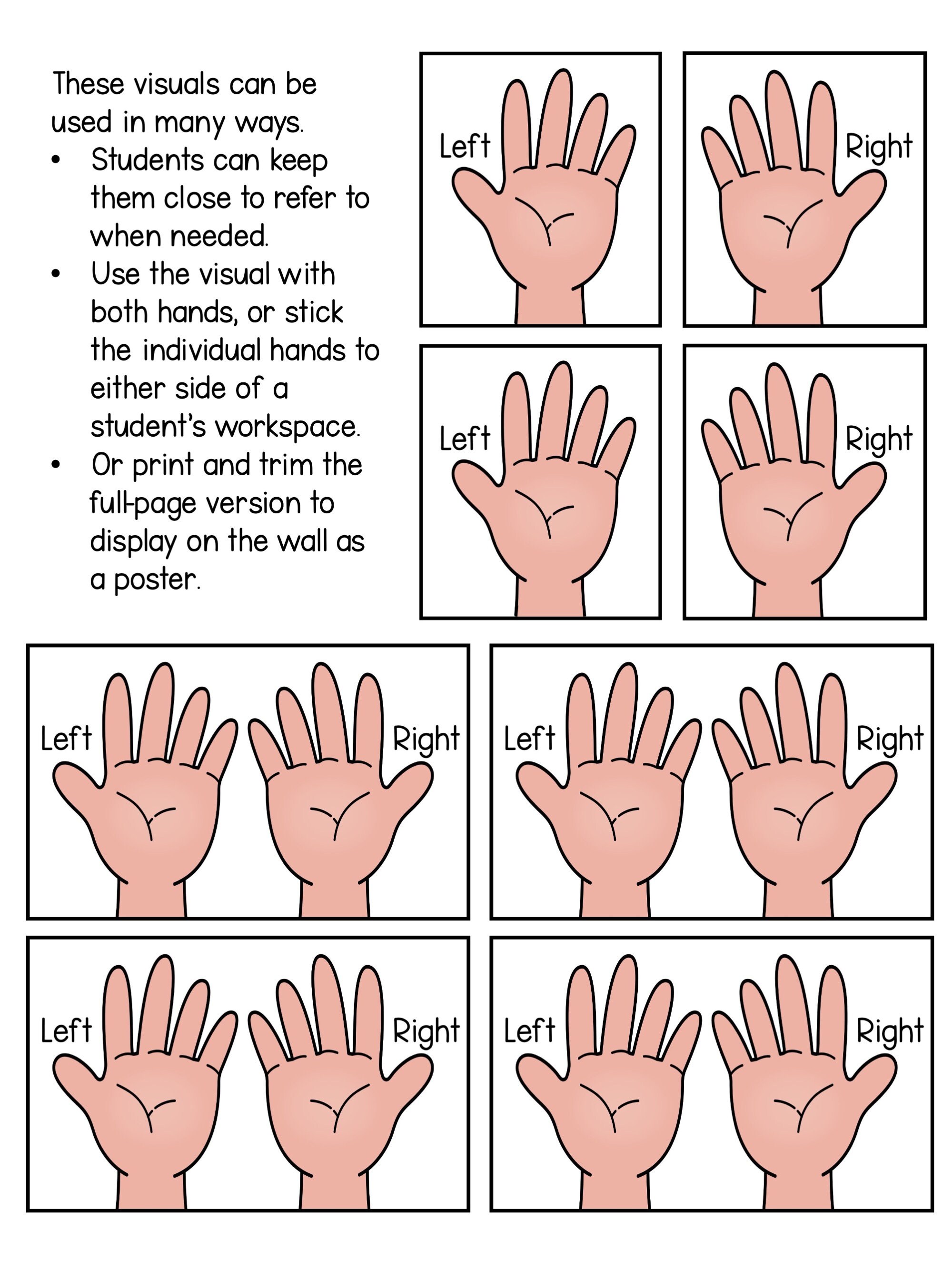 Left and Right Hand Direction Visuals, Desk Visuals & Classroom Wall ...
