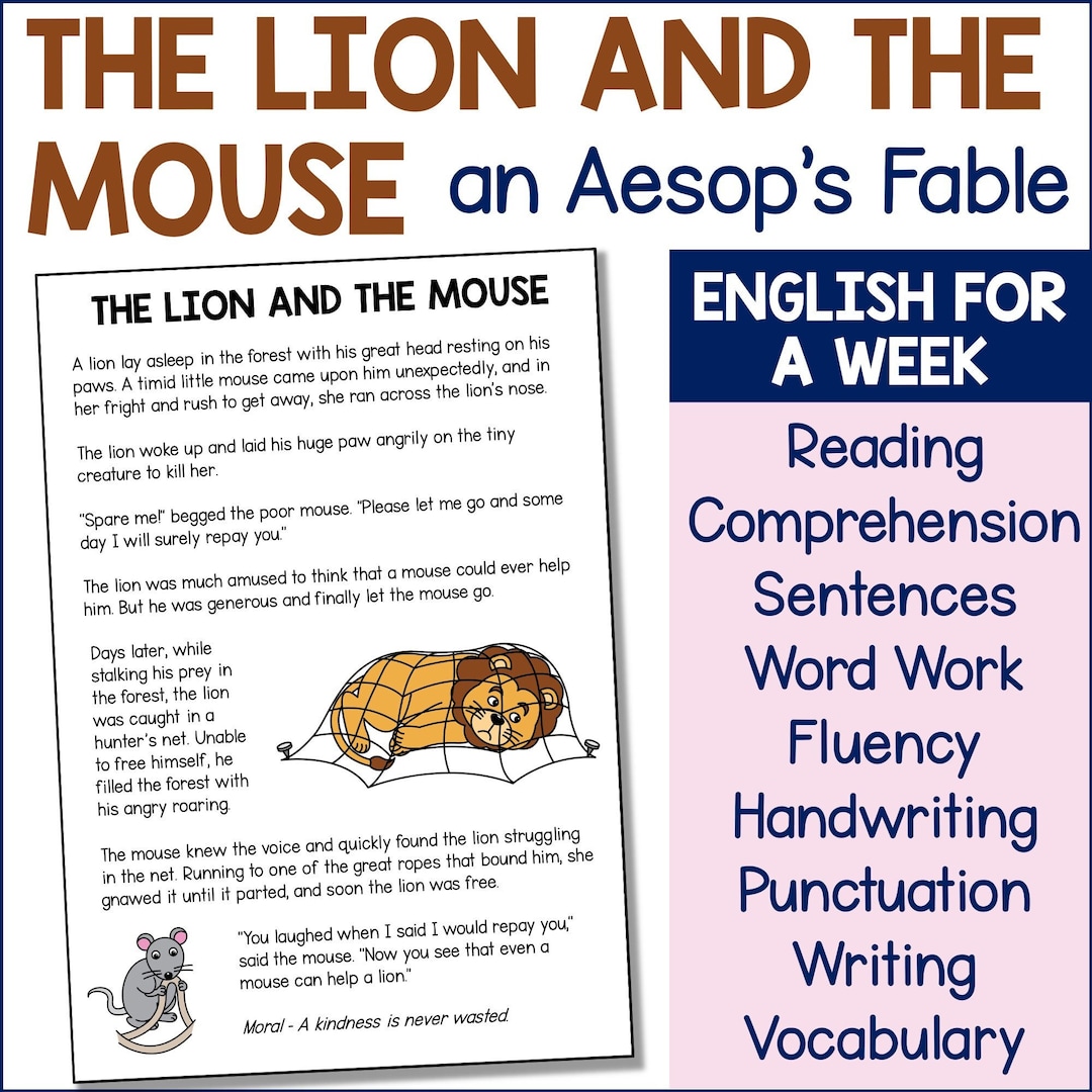 The Lion and the Mouse, Aesop's Fables Activities, Literacy for A Week ...