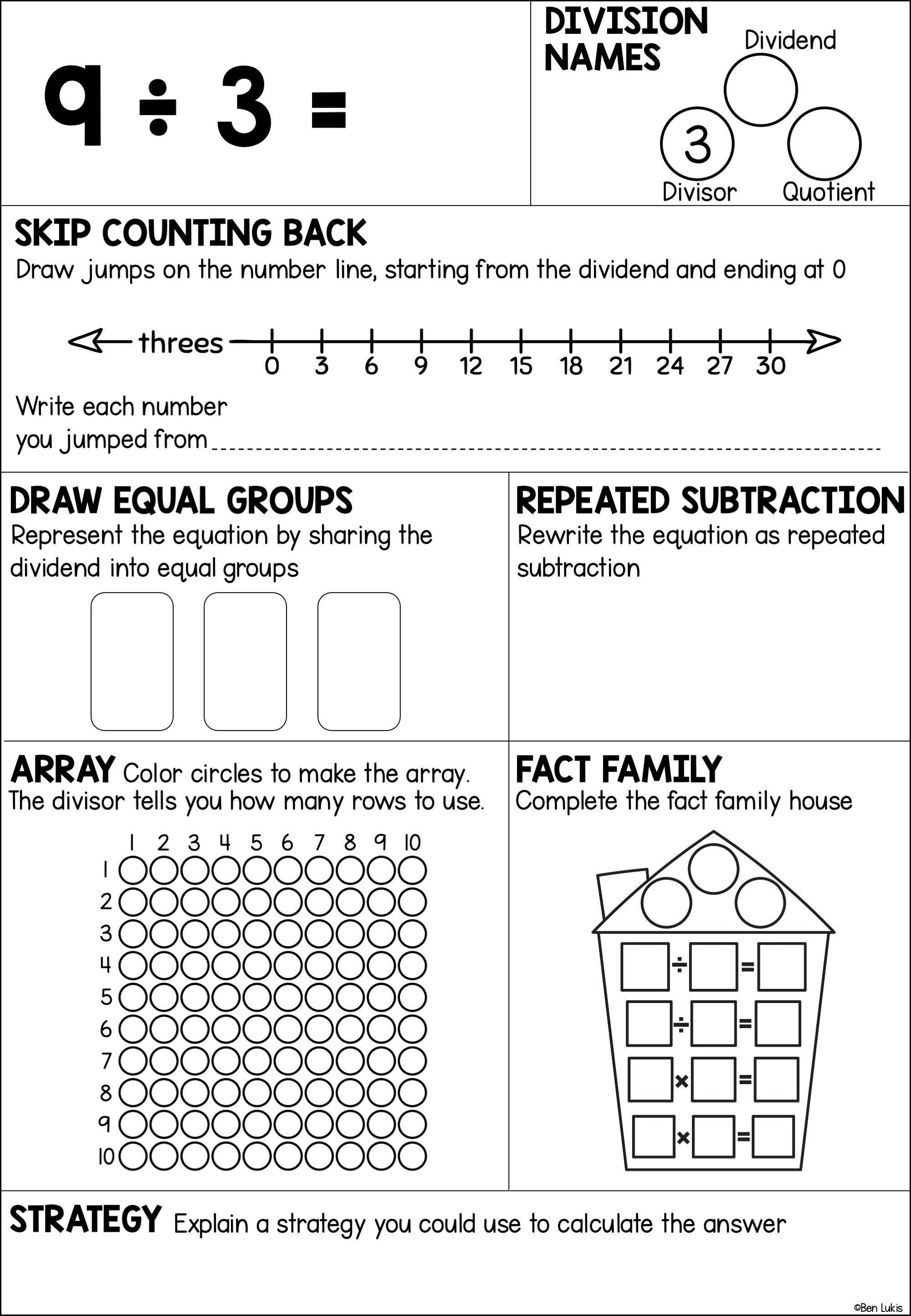 Divide by 3 Practice Math Worksheets, Division Equation of the Day ...