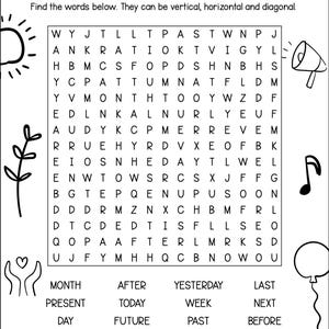 Word Search Puzzles for Days of Week, Months of the Year, Time Word ...