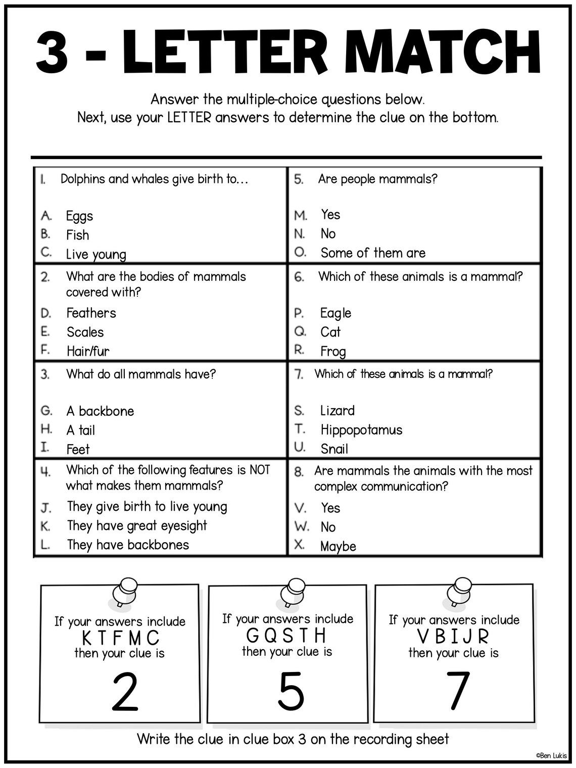 Educational Escape Room Game, Printable Mammals Themed Activity, Kids ...