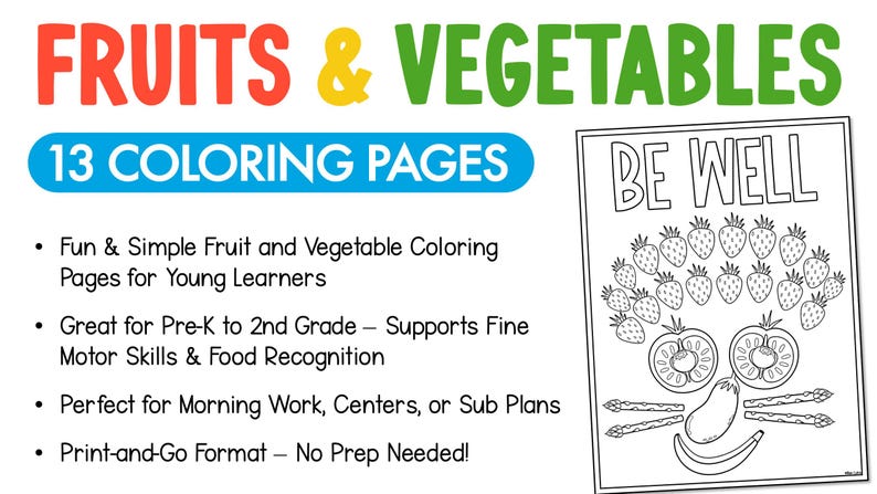 Kids Fruit and Vegetable Coloring Pages, Healthy Eating Sheets to Color ...