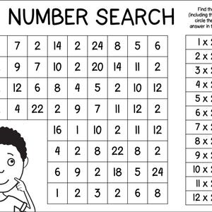 Multiplication Facts Number Searches for Times Tables Math Practice ...