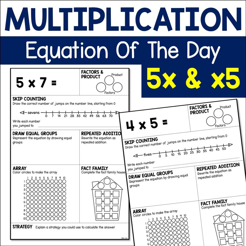 5 Times Table Multiplication Equation of the Day Practice - Etsy