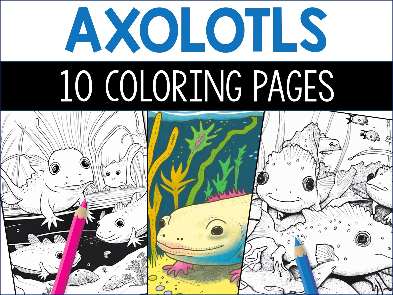 Axolotl Coloring Book Digital Download, Kids Printable Coloring Pages ...