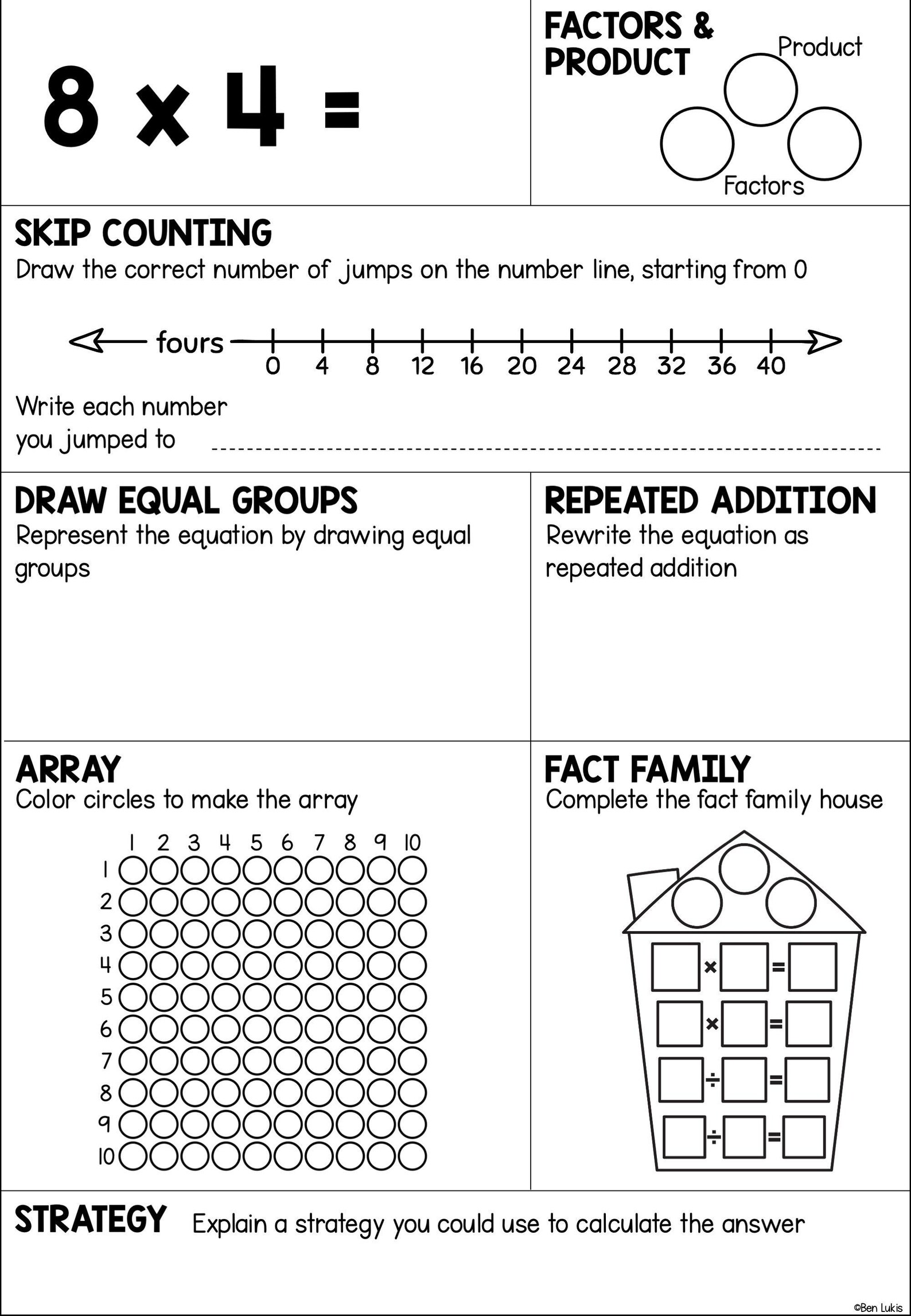 4 Times Table Multiplication Equation of the Day Practice Worksheets ...