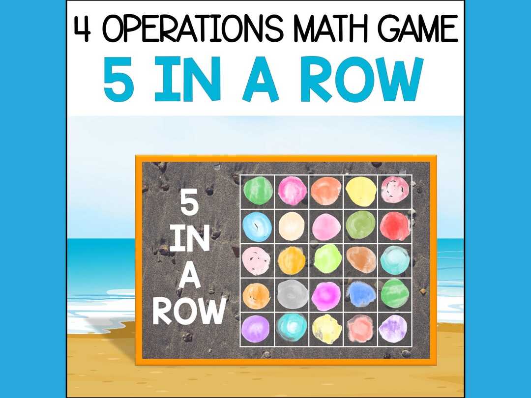 Four Operations Math Game of Strategy, 5 in a Row, Printable PDF Math ...