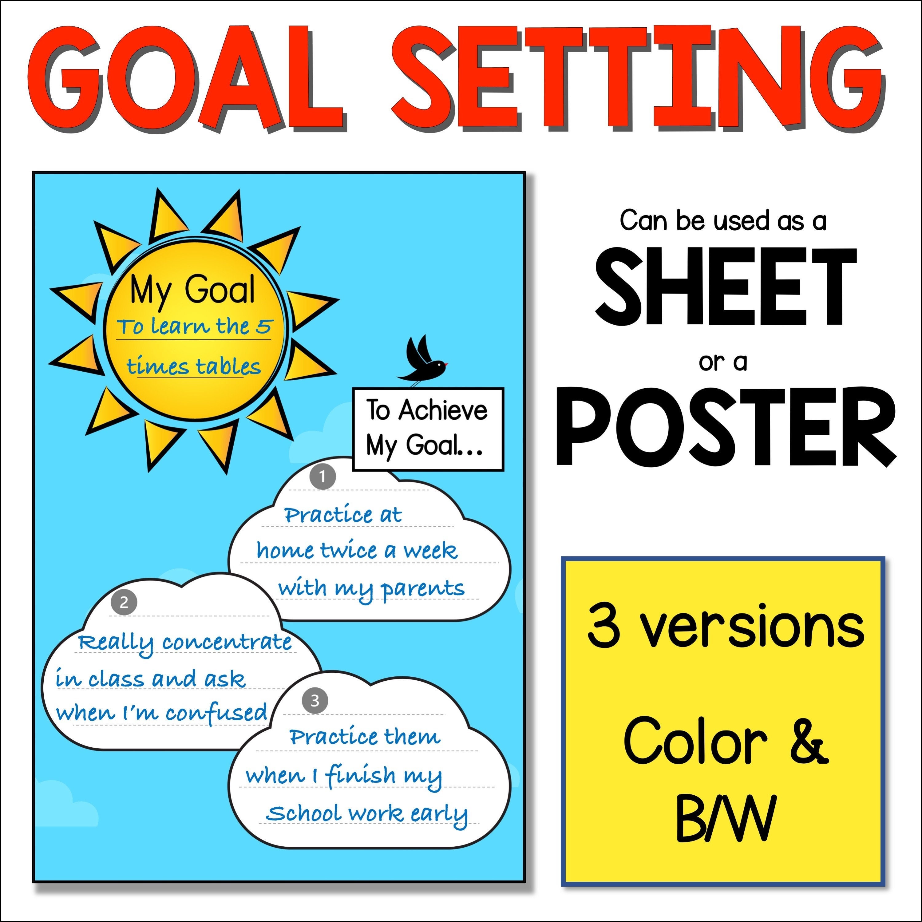 Goal Setting for Kids, Student Learning Goal Sheets and Posters, Growth ... Goal Setting for Kids, Student Learning Goal Sheets and Posters, Growth ...