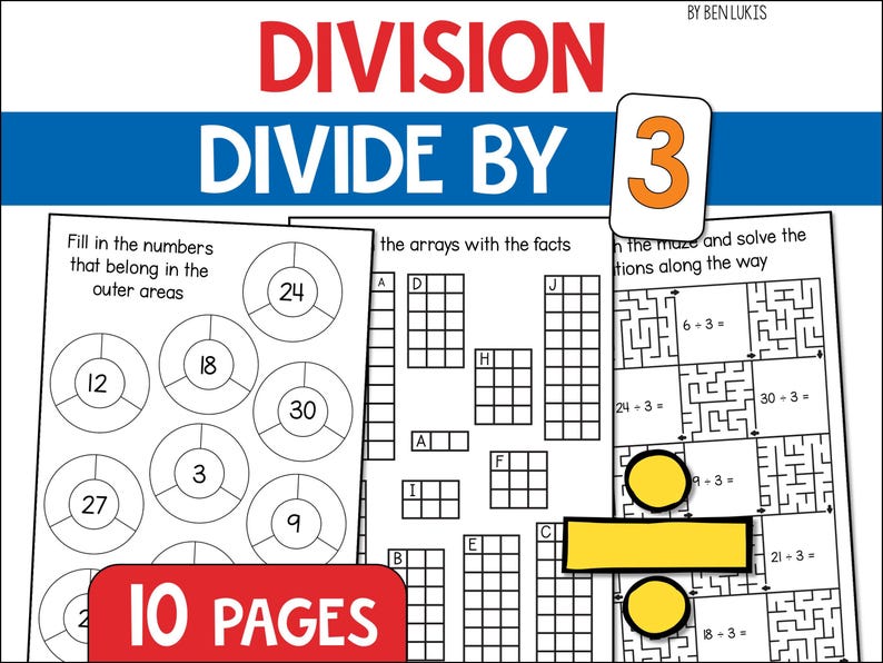 Division Worksheets for Kids, Divide by 3, Educational Math Practice ...