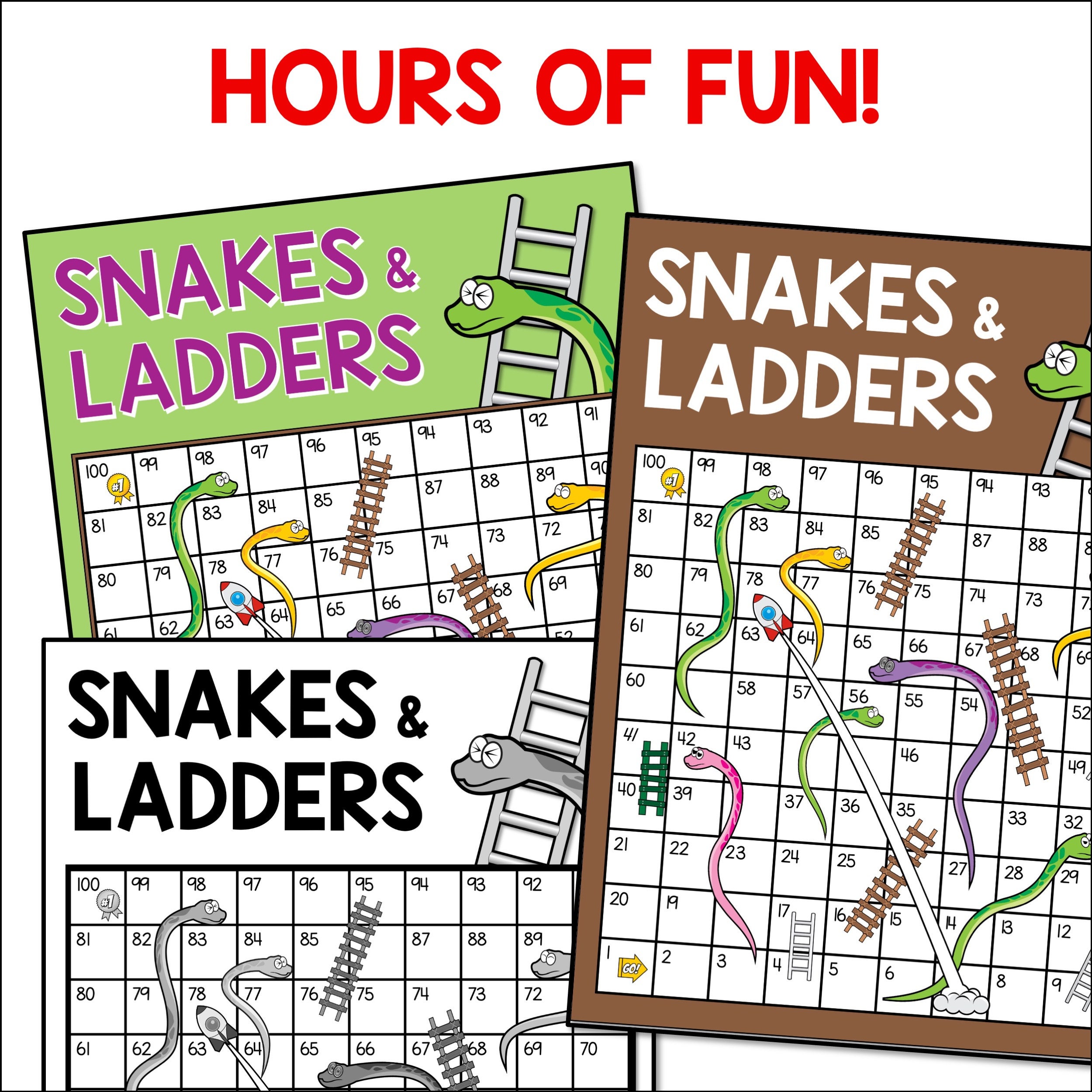 Printable Snakes and Ladders Game, Family Board Game Night, Kids ...