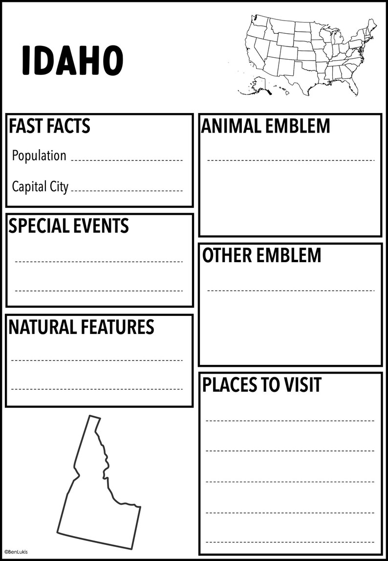 USA States Research Report Templates for Kids, All 50 States Research ...