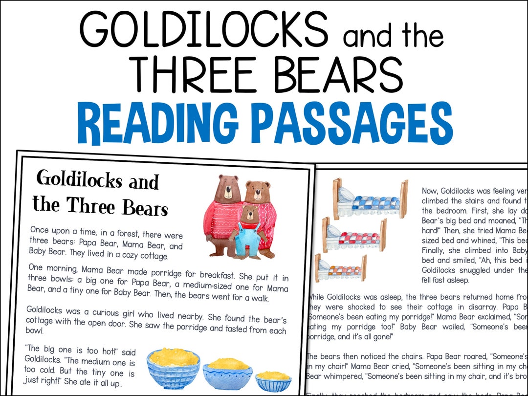 Goldilocks and the Three Bears Reading Passages, Fairy Tale to Read ...