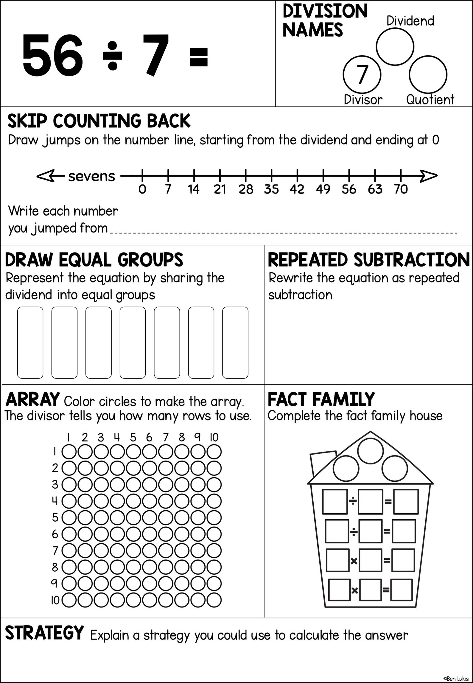 Divide by 7 Practice Math Worksheets, Division Equation of the Day ...