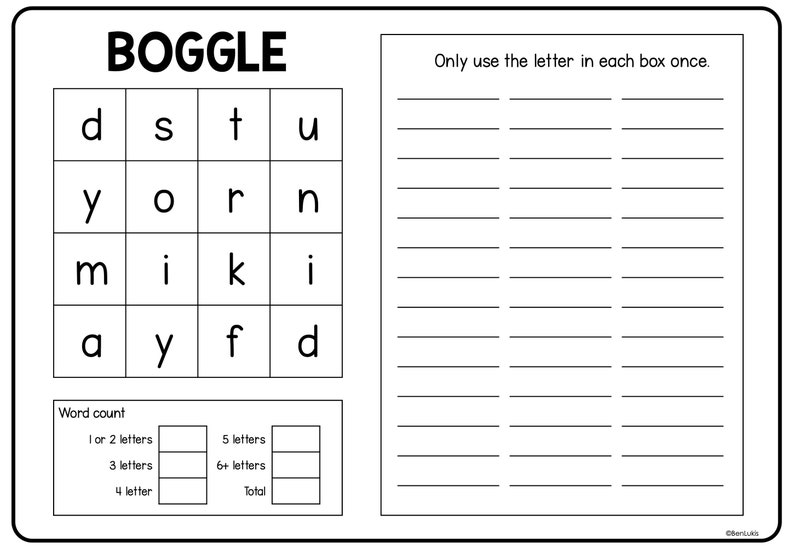 Boggle Word Game Printable Pages Printable Word Puzzle Pages - Etsy