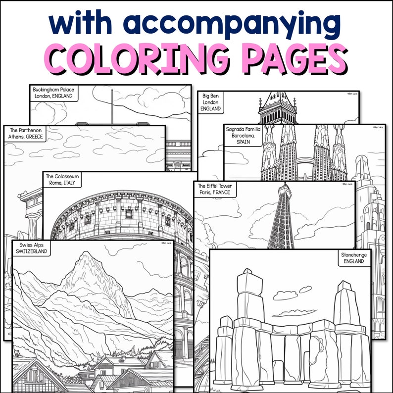 Landmarks of Europe, Geography Facts Information & Coloring Pages Big ...
