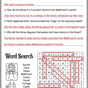 Sleeping Beauty Comprehension Worksheets, Reading Activities, Word ...