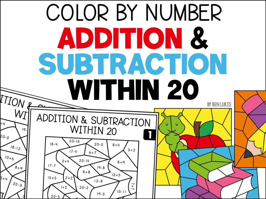 Color by Number Addition and Subtraction Within 20 Worksheets, Math ...